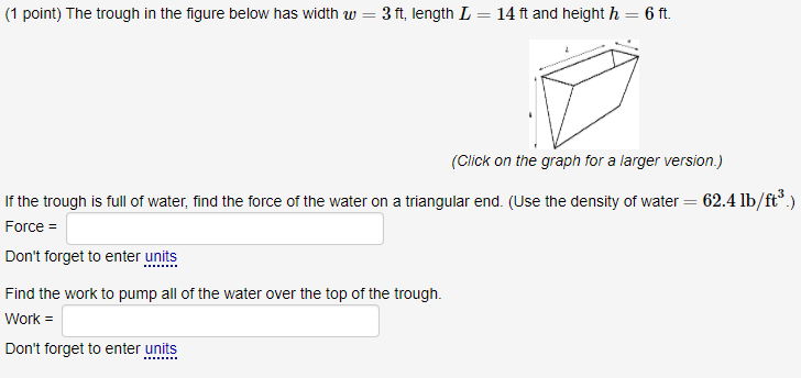 Solved (1 point) The trough in the figure below has width | Chegg.com