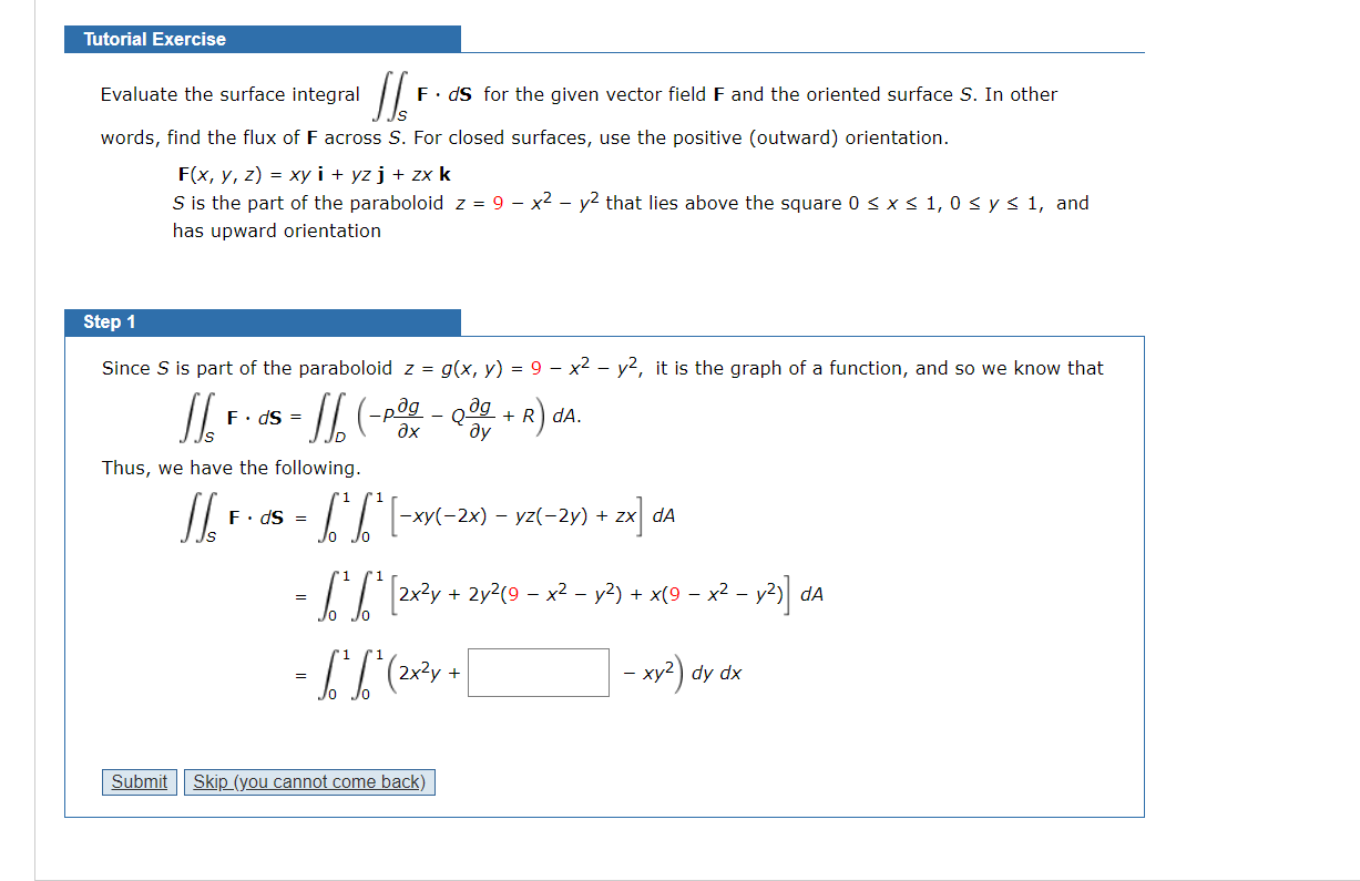 Solved Tutorial Exercise Evaluate The Surface Integral Sle