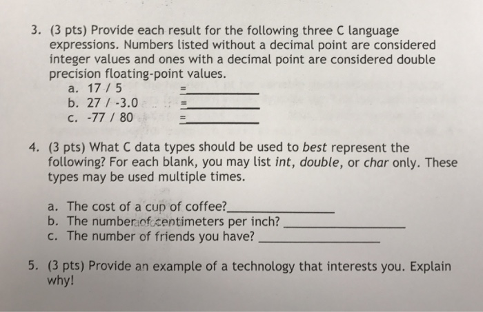 (Solved Homework): Provide each result for the following three C ... (Solved Homework): Provide each result for the following three C ...