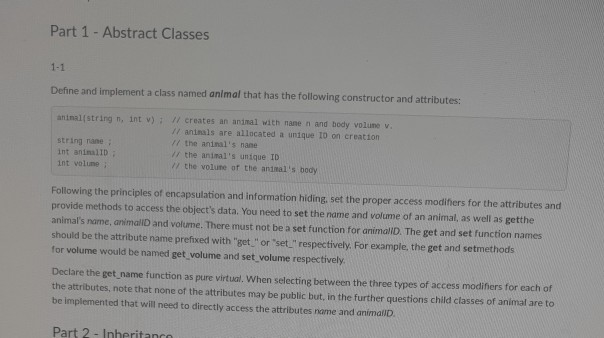 Solved Part 1 - Abstract Classes 1-1 Define and implement a | Chegg.com