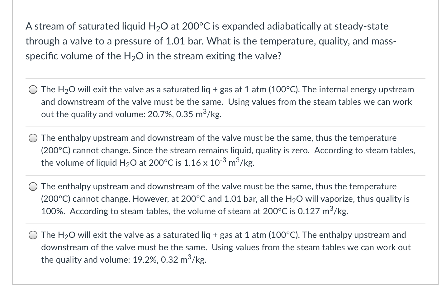 Solved A stream of saturated liquid H20 at 200°C is expanded | Chegg.com