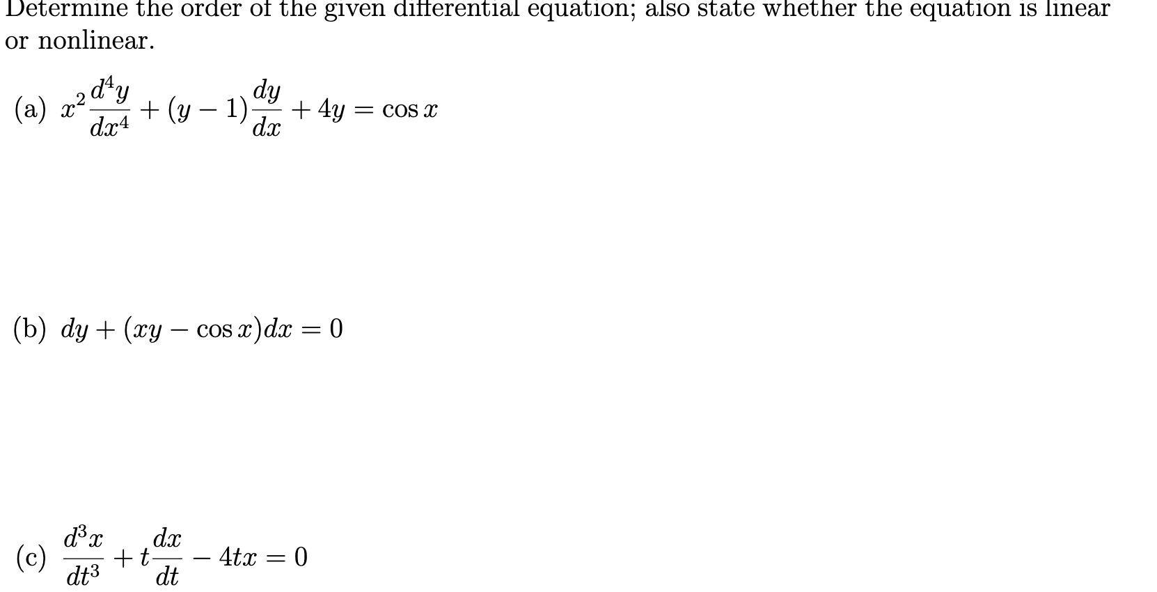 Solved Determine the order of the given differential | Chegg.com