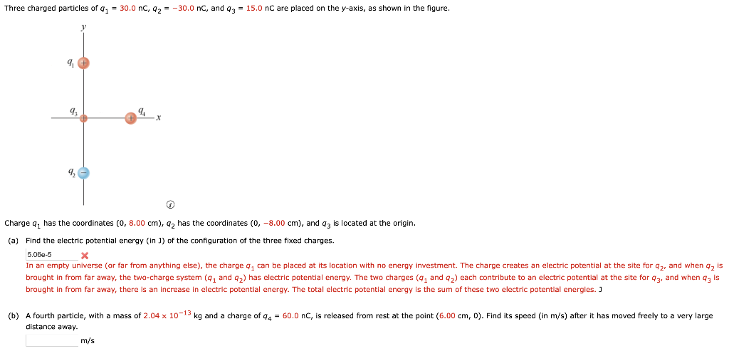 Solved Three charged particles of q1=30.0nC,q2=−30.0nC, and | Chegg.com