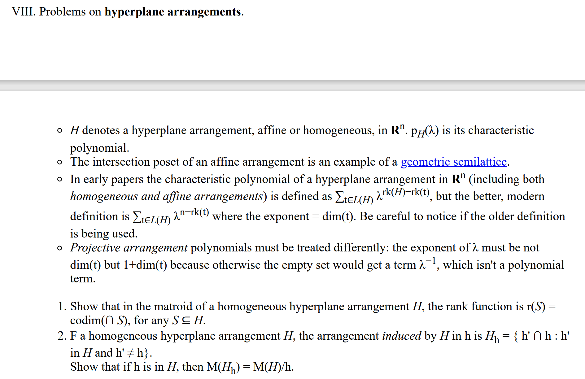 Solved This is a question about hyperplane arrangements in | Chegg.com