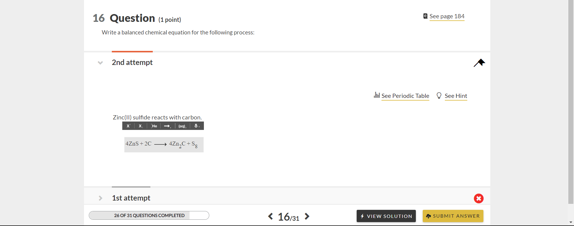 Solved 16 Question (1 point) Write a balanced chemical | Chegg.com