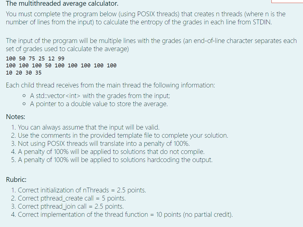 Solved The multithreaded average calculator. You must | Chegg.com