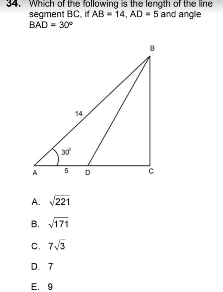 Solved 34. Which of the following is the length of the line | Chegg.com