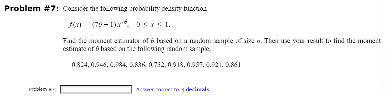 Solved Problem \# 7: Consider the following probability | Chegg.com