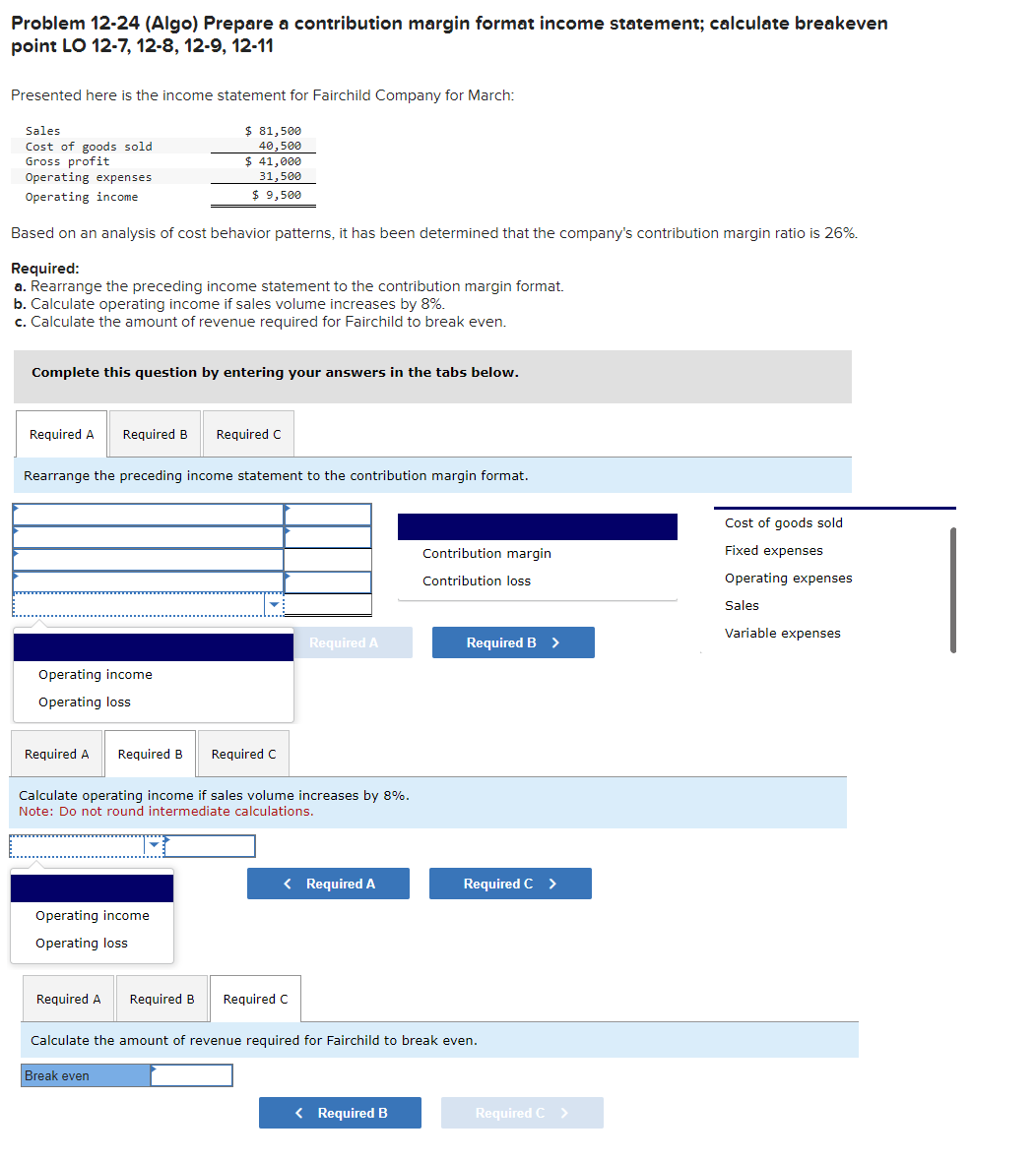 Solved Problem 12-24 (Algo) Prepare a contribution margin | Chegg.com