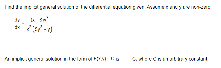 Solved Find the implicit general solution of the | Chegg.com
