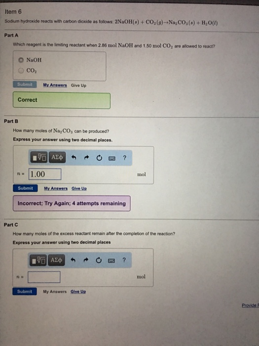 Solved Sodium hydroxide reacts with carbon dioxide as | Chegg.com