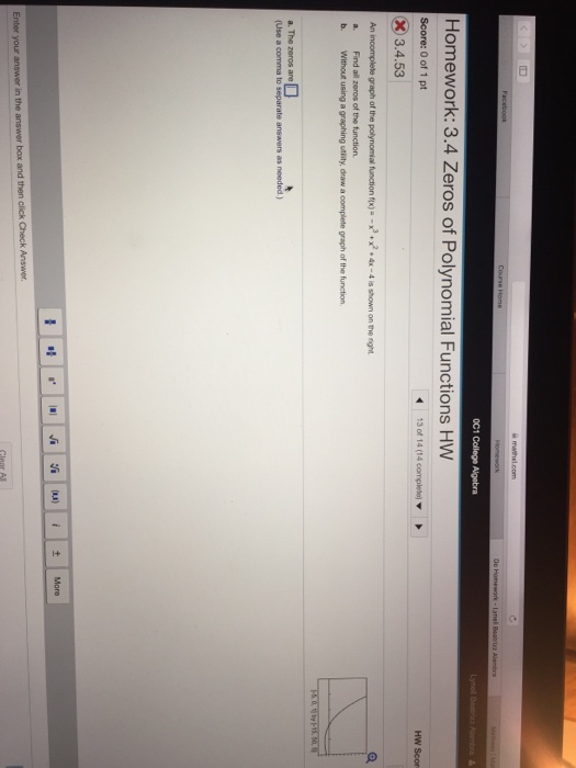 Solved 0C1 College Algebra Homework: 3.4 Zeros of Polynomial | Chegg.com