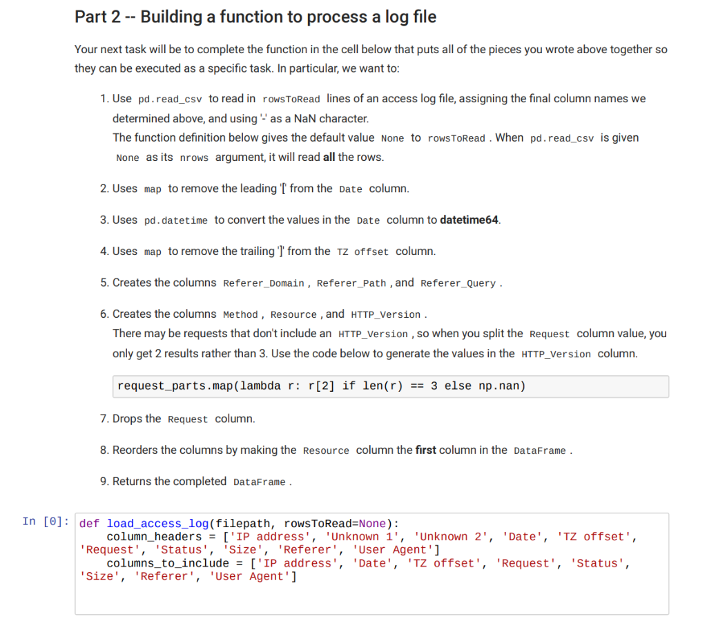 Solved Part 2 -- Building a function to process a log file | Chegg.com