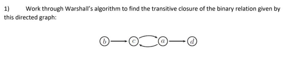 Solved 1) Work through Warshall's algorithm to find the | Chegg.com