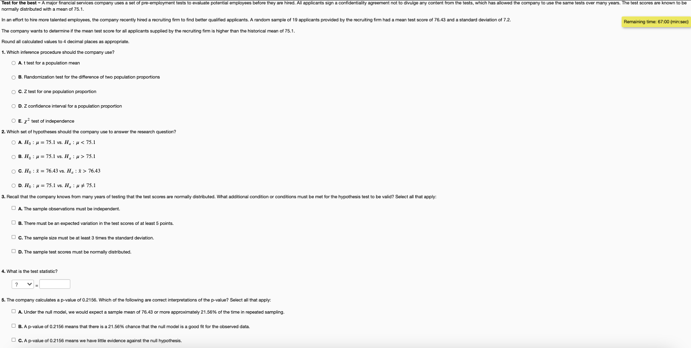 Solved Test for the best - A major financial services | Chegg.com
