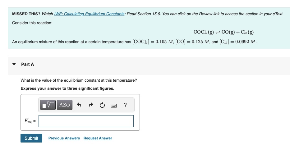 Solved MISSED THIS? Watch IWE: Calculating Equilibrium | Chegg.com