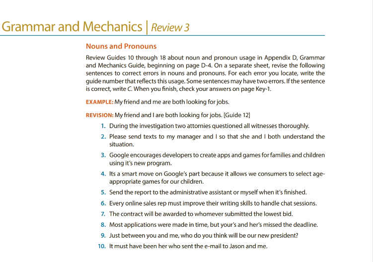 Nouns and Pronouns Review Guides 10 through 18 about | Chegg.com