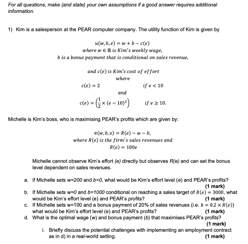 Solved For all questions, make (and state) your own | Chegg.com