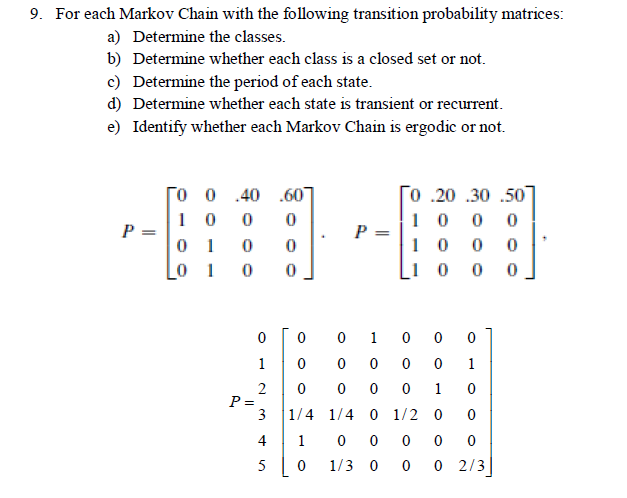 Solved 9. For each Markov Chain with the following | Chegg.com