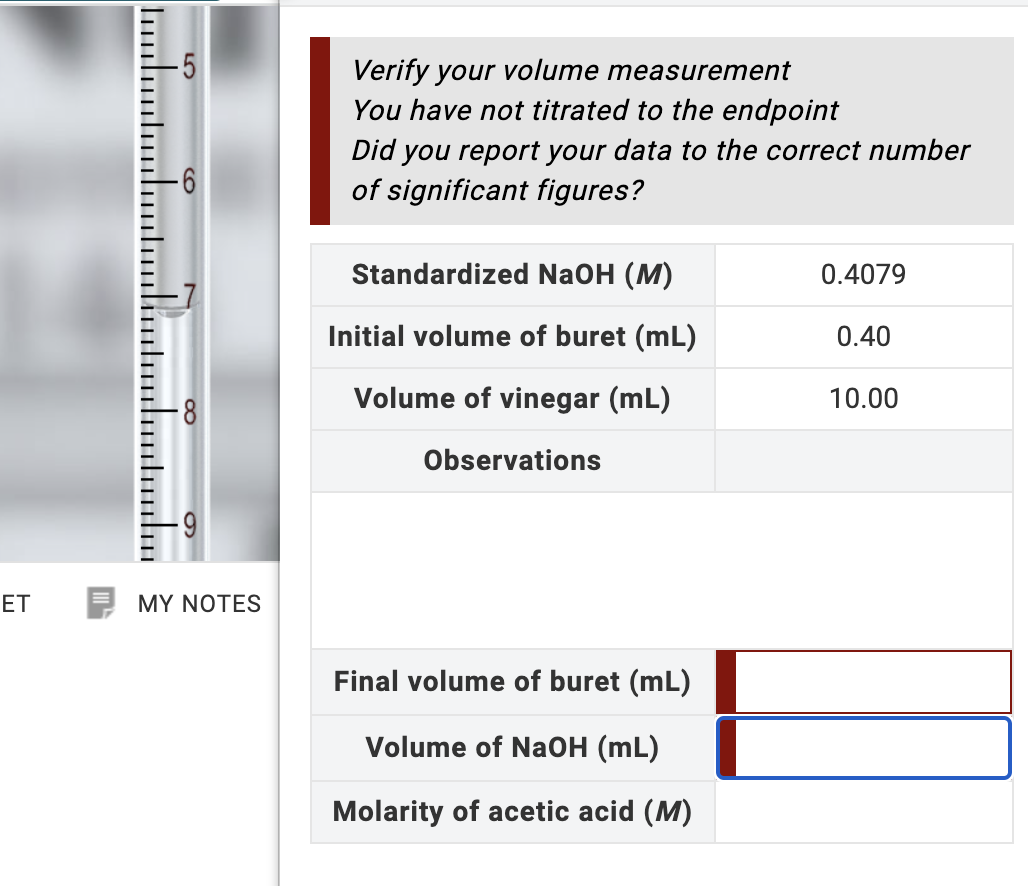 Solved Find the volume of buret (mL) and volume of NaOH (mL) | Chegg.com