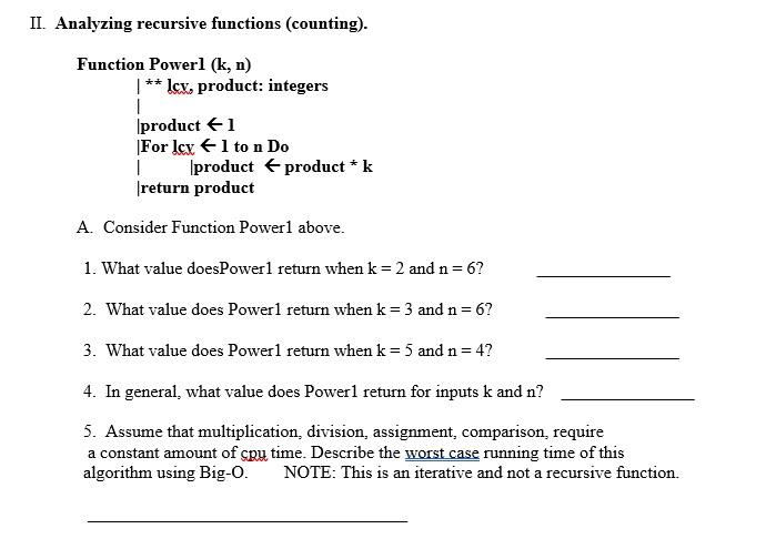 Solved II. Analyzing recursive functions (counting). | Chegg.com
