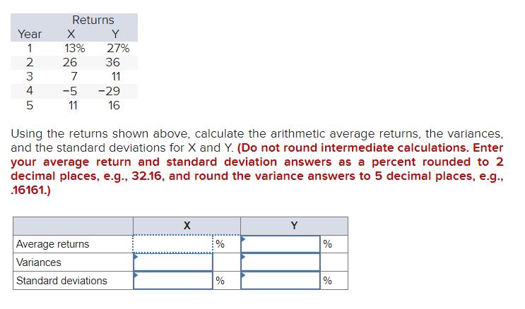Solved Using the returns shown above, calculate the | Chegg.com