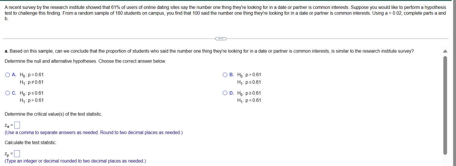 Solved b. Determine the null and alternative hypotheses. | Chegg.com