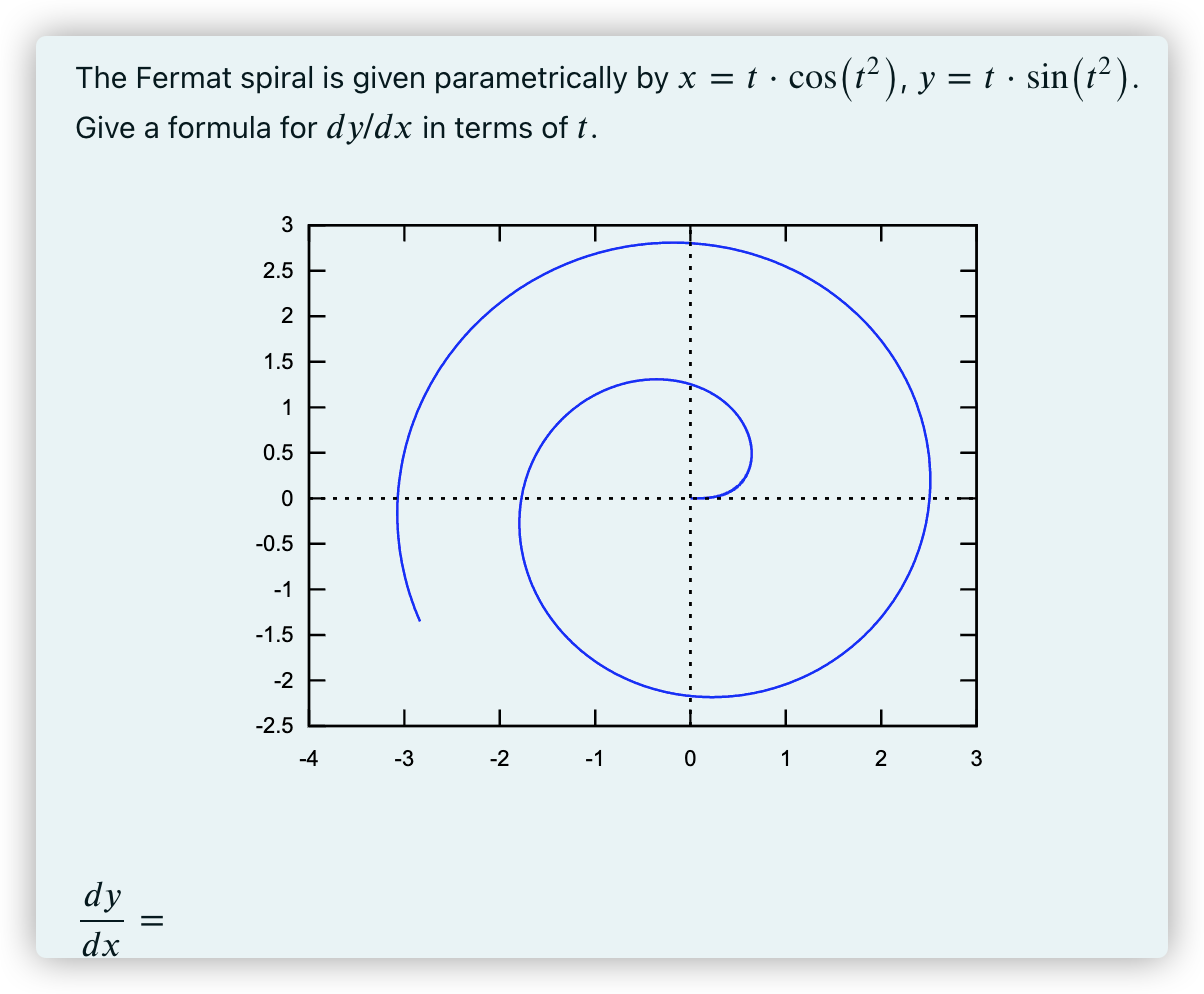 Solved = The Fermat spiral is given parametrically by x = t· | Chegg.com