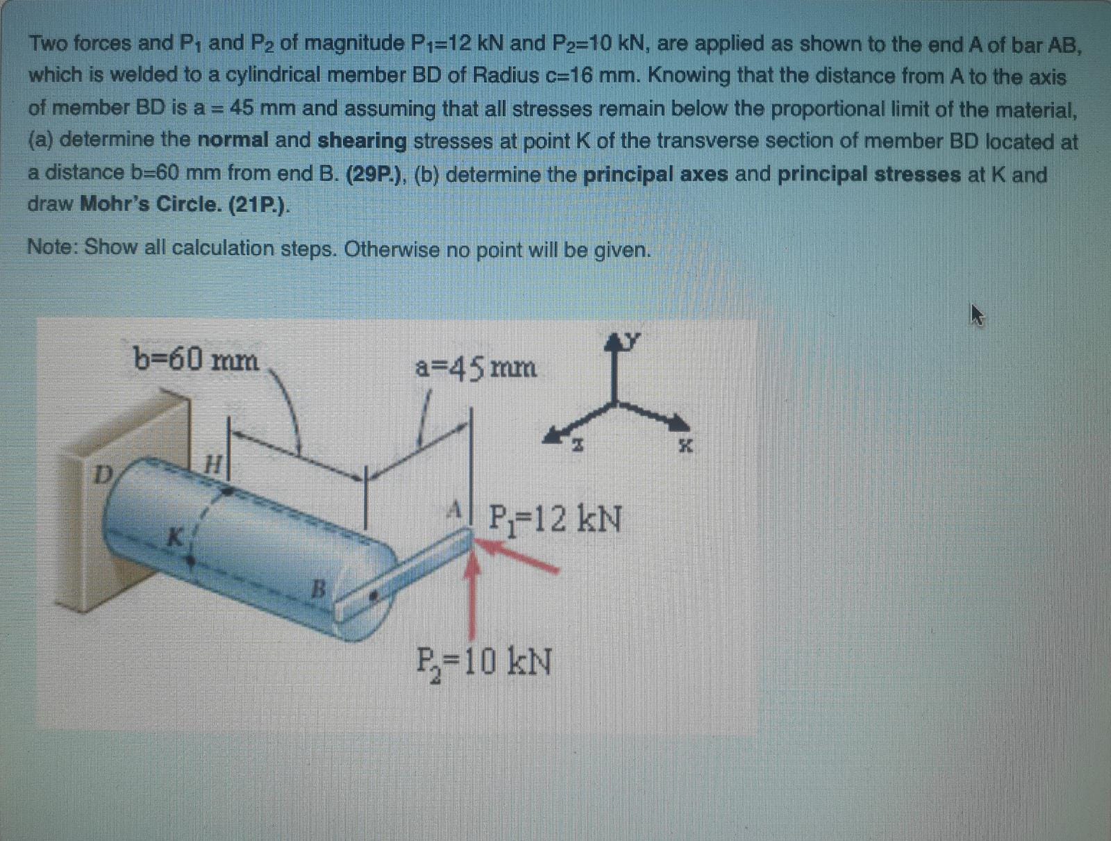 Solved Two forces and P1 and P2 of magnitude P1=12kN and | Chegg.com