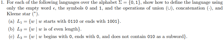 Solved For each of the following languages over the alphabet | Chegg.com