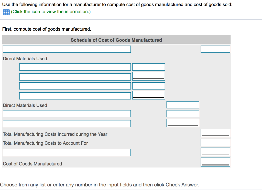 Solved Use the following information for a manufacturer to | Chegg.com