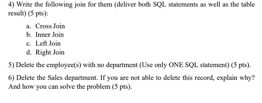 Solved Department DepartmentID DepartmentName EmployeeID | Chegg.com