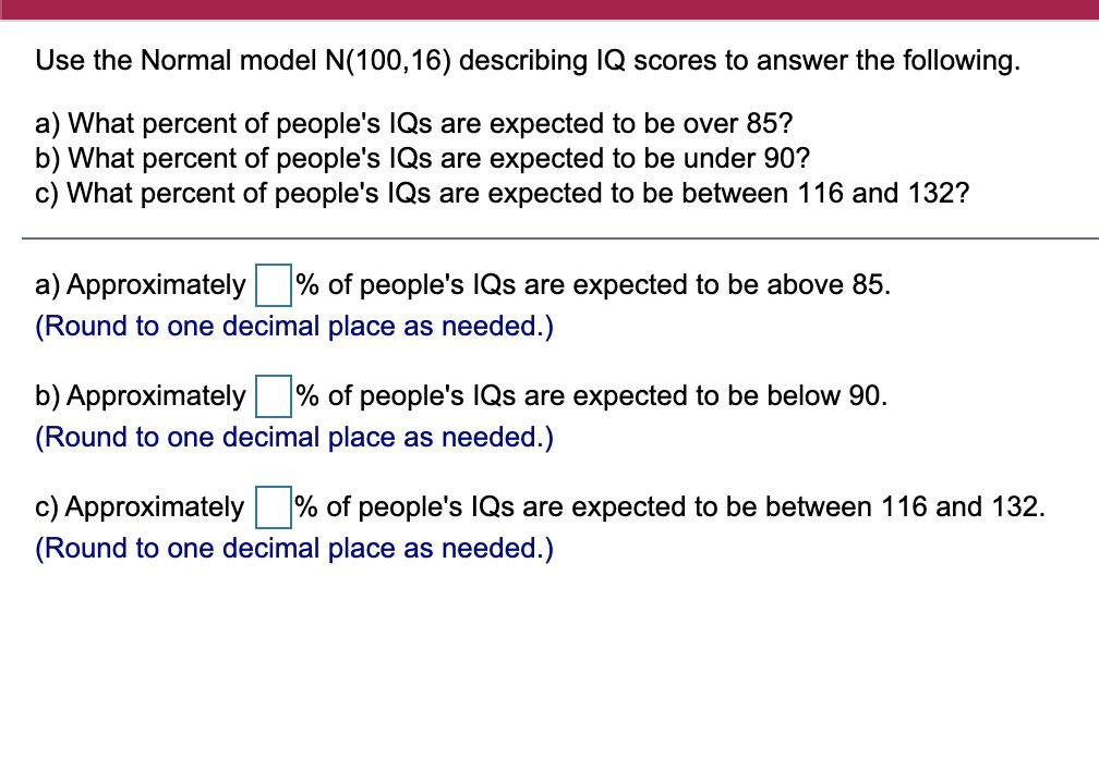 Solved Use the Normal model N(100,16) describing IQ scores | Chegg.com