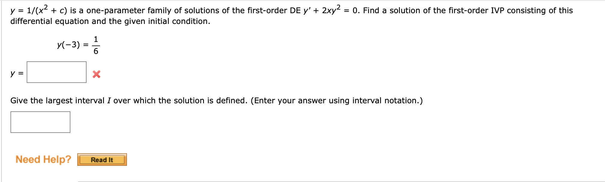 Solved y=1/(x2+c) is a one-parameter family of solutions of | Chegg.com