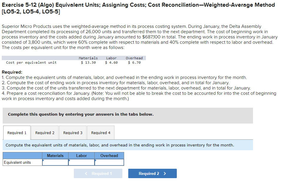 Solved Exercise 5-12 (Algo) Equivalent Units; Assigning | Chegg.com