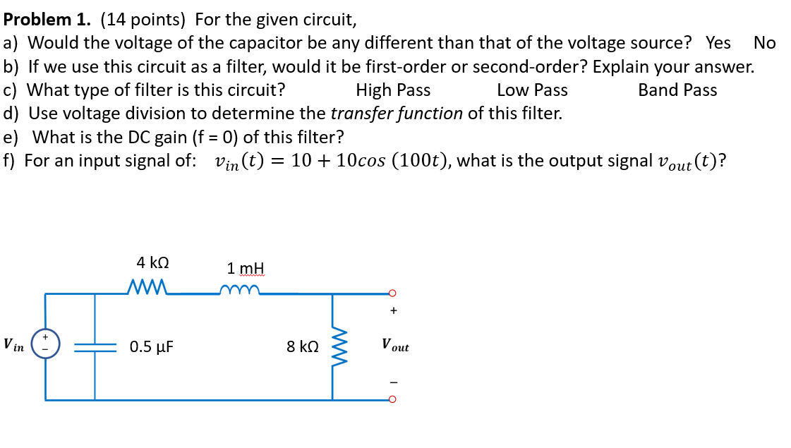 Solved Problem 1. (14 points) For the given circuit, a) | Chegg.com