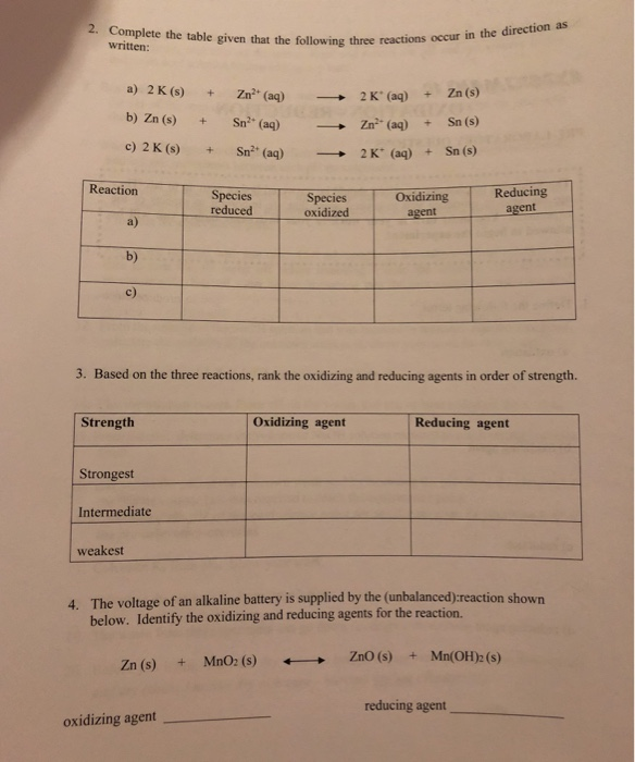Solved 2. Complete the table given that the following three | Chegg.com
