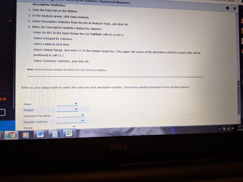 Solved Attempts: Average: /1 12. Using Excel - Descriptive | Chegg.com