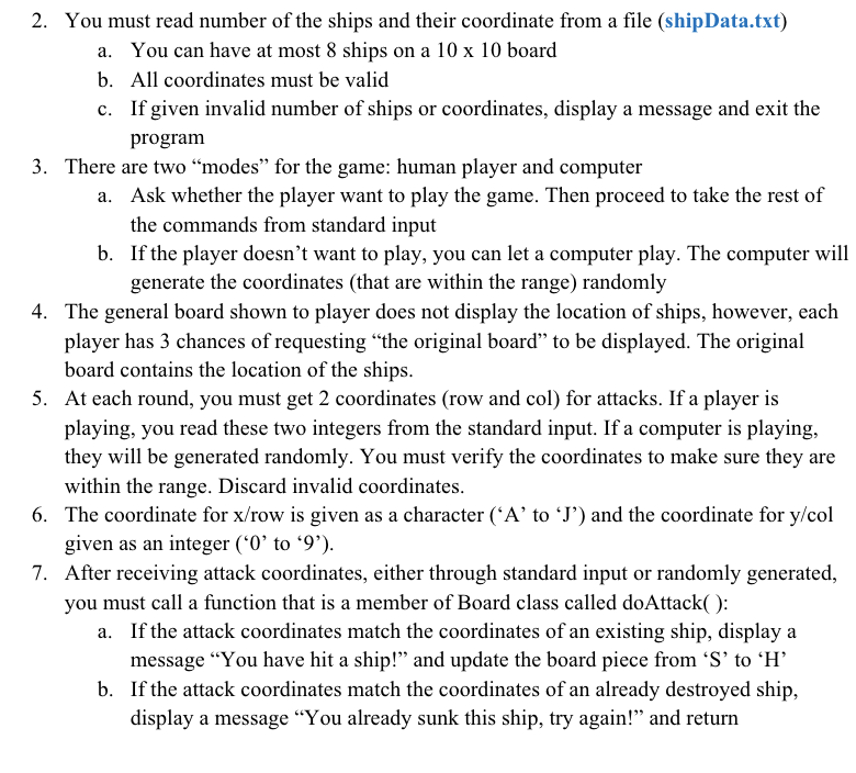 Solved For c++ how do I code a battleship game that has the | Chegg.com