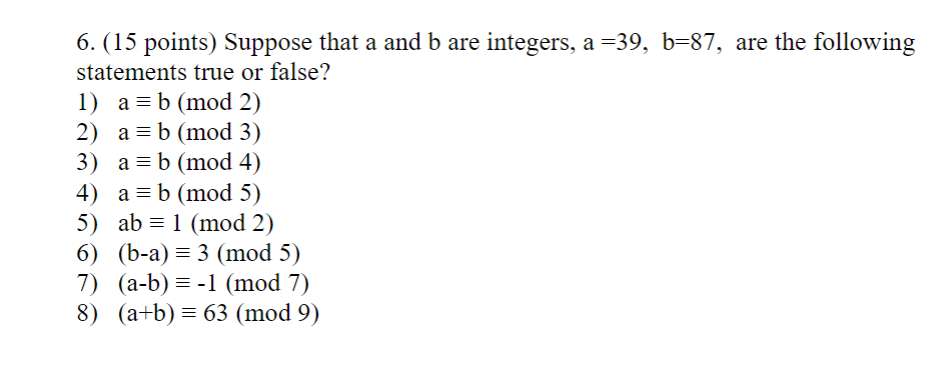 Solved 6. (15 points) Suppose that a and b are integers, a | Chegg.com