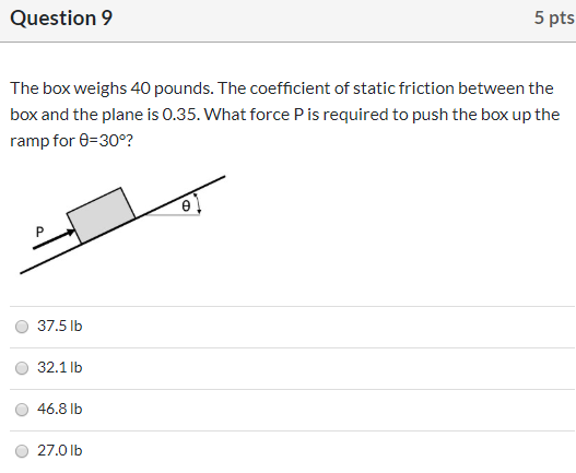 Solved Question 9 5 pts The box weighs 40 pounds. The | Chegg.com