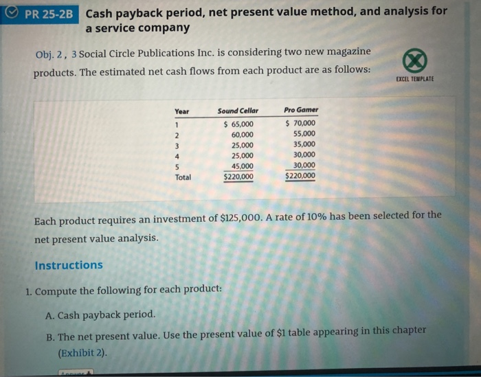 Solved Cash payback period, net present value method, and | Chegg.com