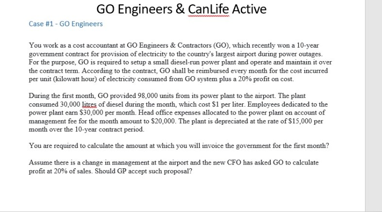 Solved GO Engineers & CanLife Active Case #1 - GO Engineers | Chegg.com
