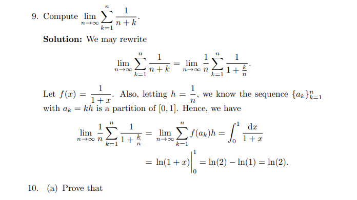 Solved 72 1 9. Compute lim 100 k=1 n+k Solution: We may | Chegg.com