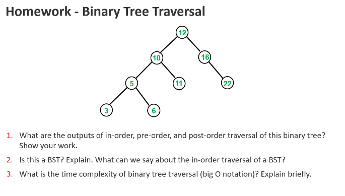 Solved Homework - ﻿Binary Tree TraversalWhat are the outputs | Chegg.com