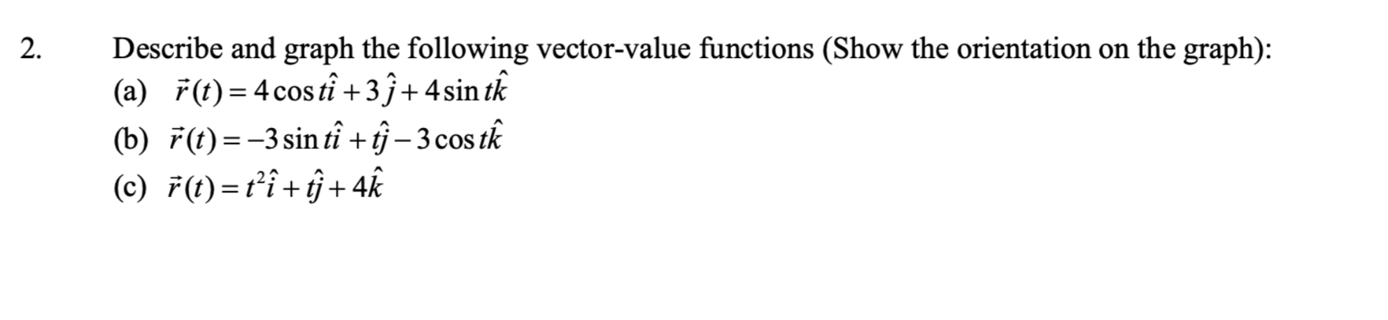 Solved 2. Describe and graph the following vector-value | Chegg.com