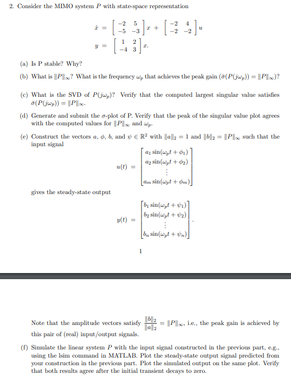 2 Consider The Mimo System P With State Space