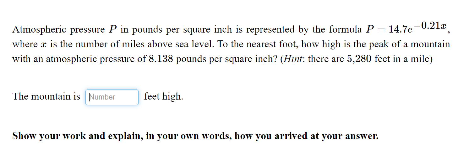 Solved Atmospheric pressure P in pounds per square inch is | Chegg.com