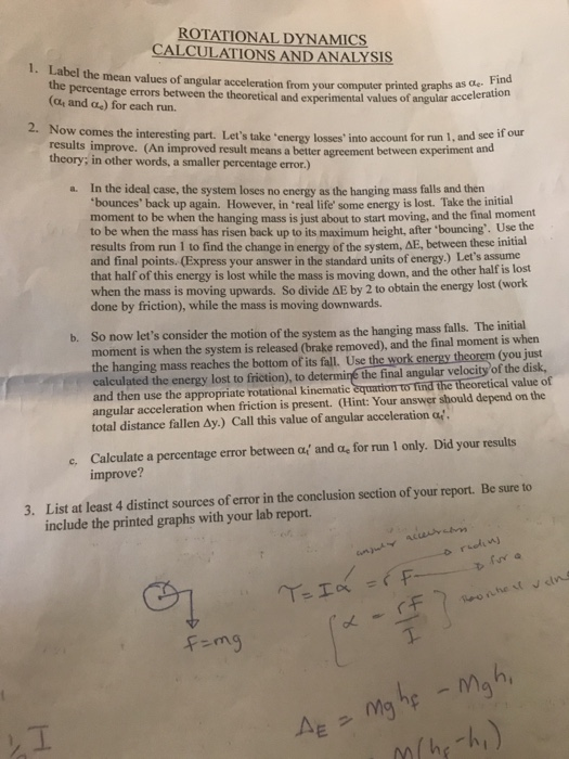 ROTATIONAL DYNAMICS CALCULATIONS AND ANALYSIS 1. | Chegg.com