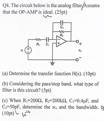 Solved Q4. ﻿The circuit below is the analog | Chegg.com